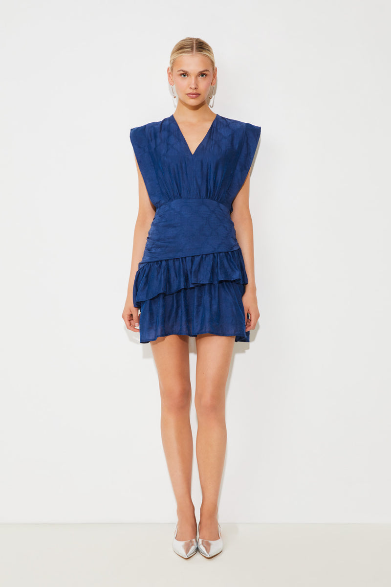 Suncoo Cyana Blue Iridescent Jacquard Rara Layered Dress Mini Dress ...